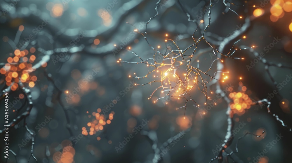 Digital representation of a neural network with nodes and links glowing ... Digital representation of a neural network with nodes and links glowing ...