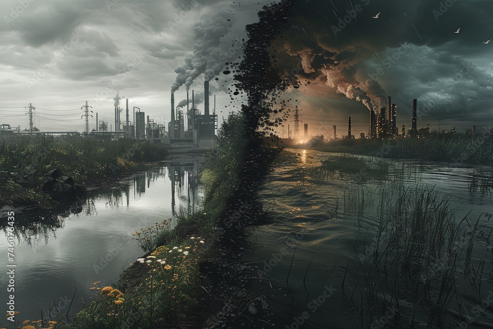 Picture Of Showing The Devastating Effects Of Industrial Pollution On A