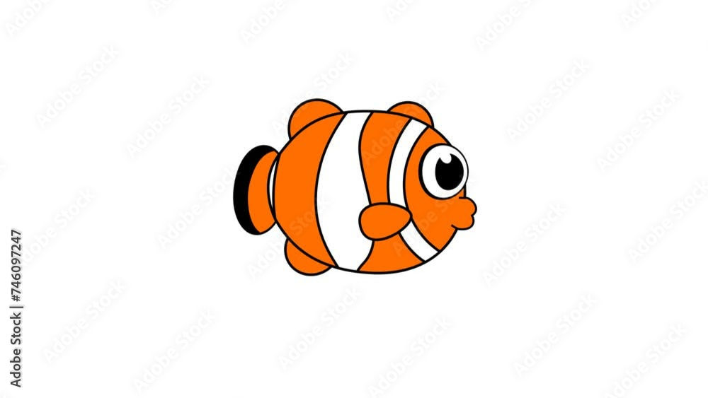 Animated fish. Clown fish swim dancing from left to right. Side view ...