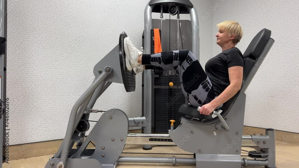 Footwork video of leg press hamstring training. Purposeful woman ...