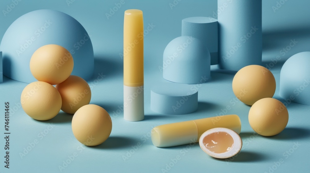 a group of eggs and a tube of toothpaste on a blue background with a ...
