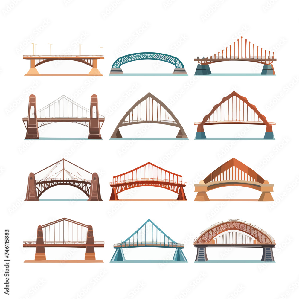 Set of road bridges. Collection of different types of bridges ...