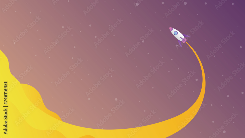 vector illustration of a rocket in outer space, space theme background ...