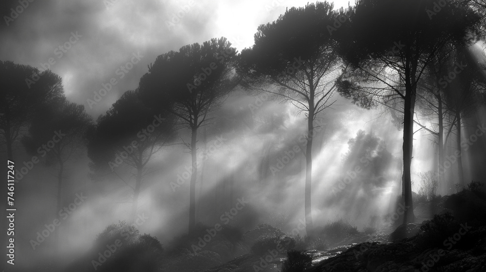Traverse through the mystical veil of fog, where ethereal landscapes ...