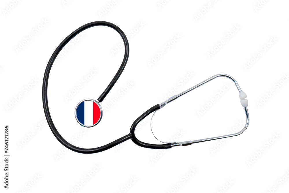 Stethoscope with head in the form of the flag of France, isolated on a ...
