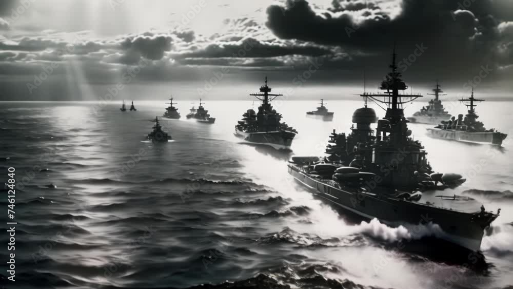 20th-century 2nd World War sea battle with carriers and warships. AI ...