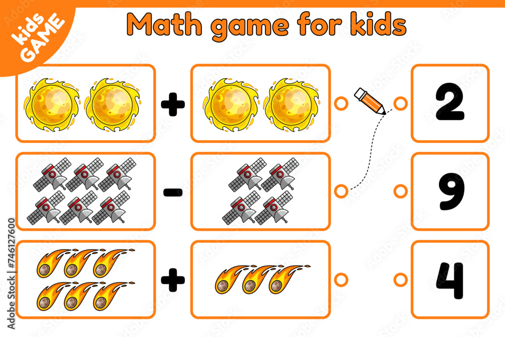 Educational space kids math game. Count and choose the number. Vector ...