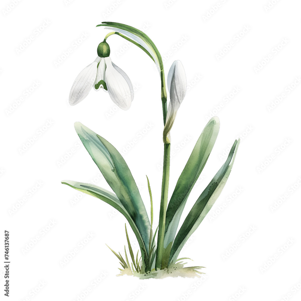 Watercolor snowdrop flower isolated on transparent background ...