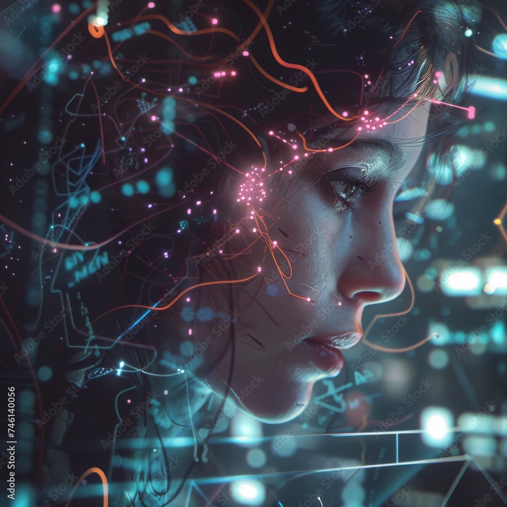 Brain Computer Interface Usage Illustrate a user engaging with a brain ...