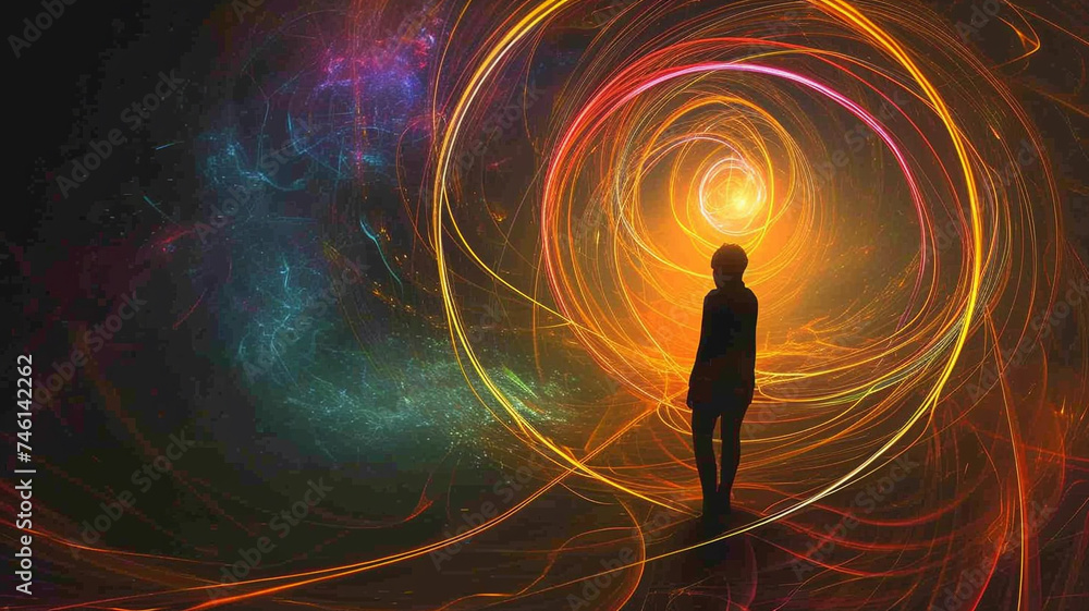 Electromagnetic field around man woman person, combination of invisible ...