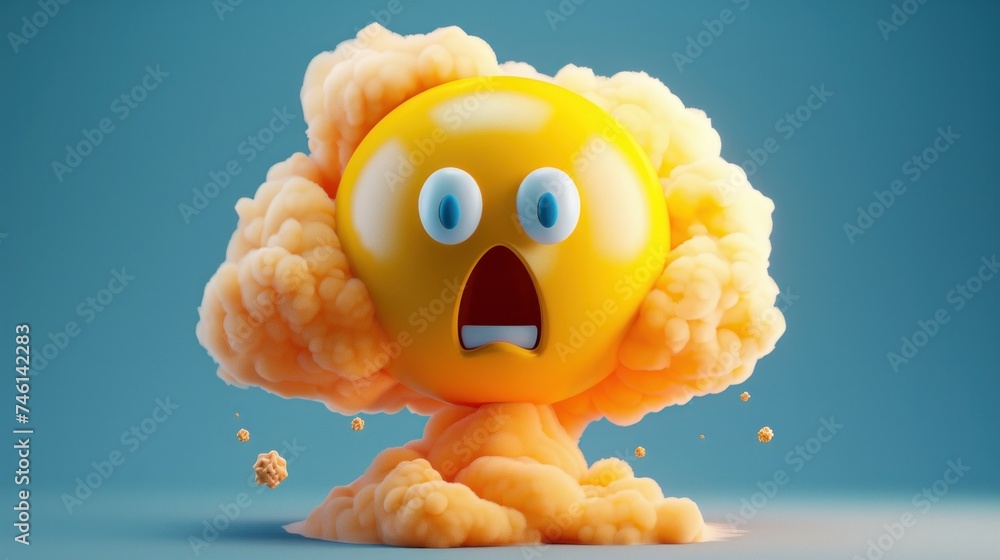 A 3D stylized vector icon depicting a mind-blown emoji, featuring a ...