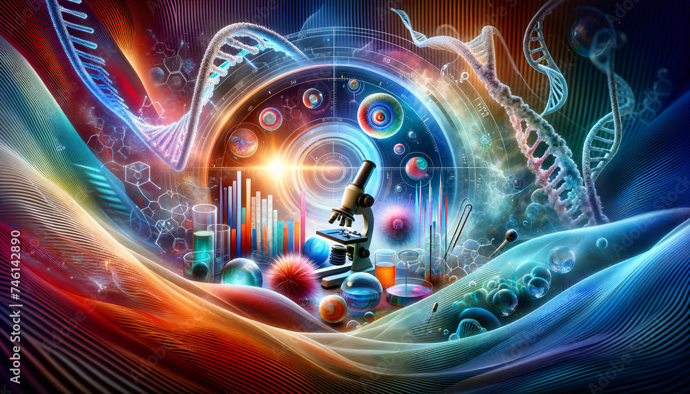 Vibrant biostatistics concept with dynamic graphs and surreal patterns ...