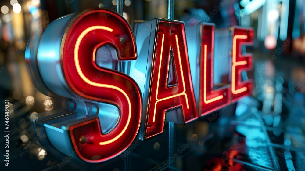 An isolated 3D rendering displays the word "Sale" prominently in an eye ...