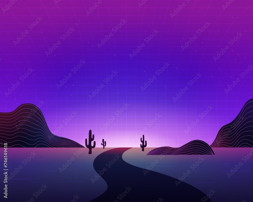 Synthwave Desert Retro Landscape Background Stock Vector | Adobe Stock