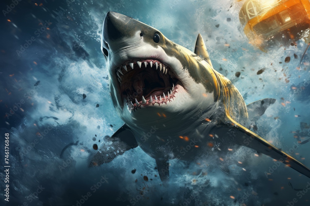 Dangerous Rescue shark beach ocean. Attack scuba. Generate Ai Stock ...