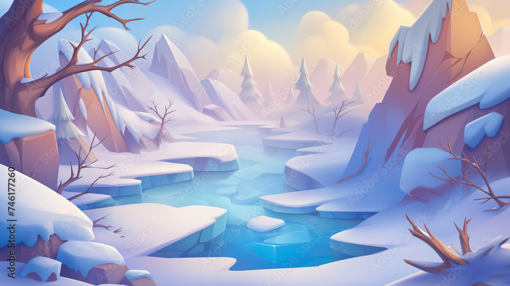 Frozen landscape game background, 2d cartoon Stock Illustration | Adobe ...