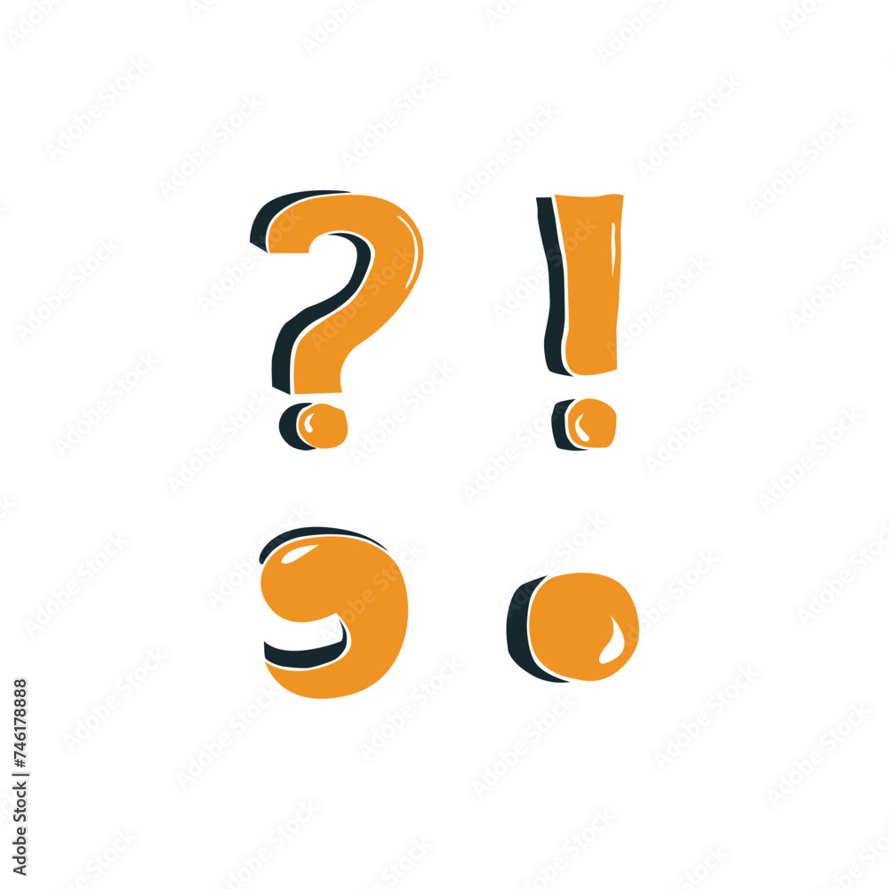 icon set of cartoon symbols question mark, exclamation mark, comma and ...