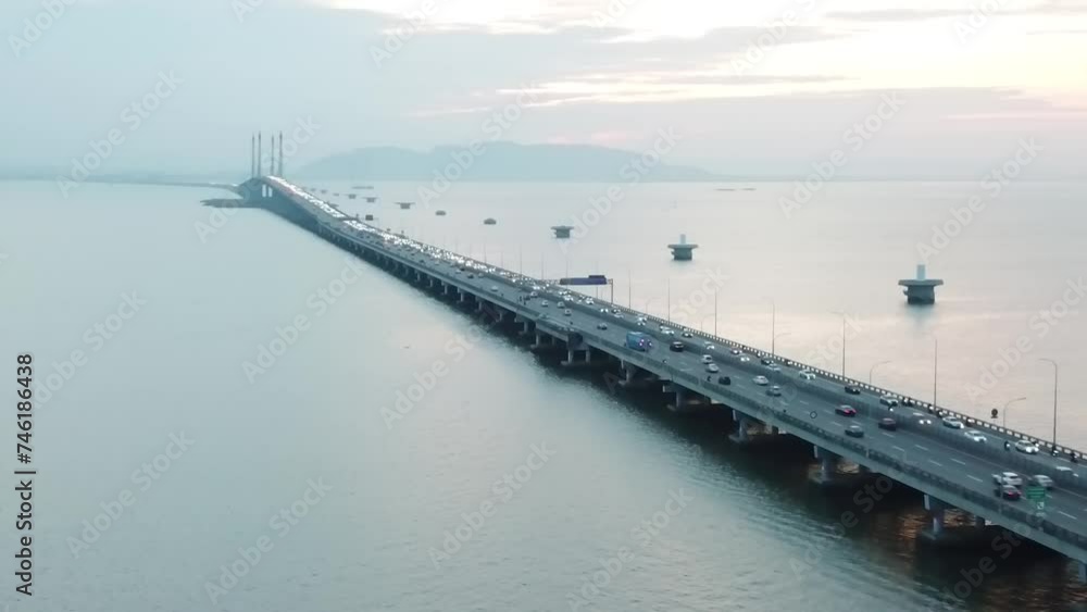 Aerial footage of Penang Bridge and TNB Monopole Transmission Tower ...