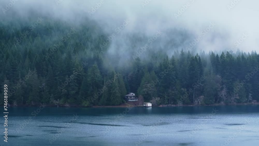 Vidéo Stock Cinematic rustic house hidden in evergreen rainforest ...