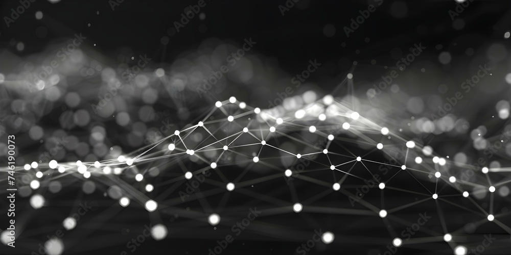 Digital design with interconnected dots and lines illustrating network connection and data ...