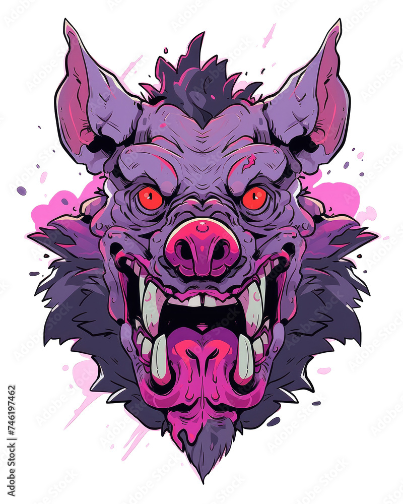 pig monster face character isolated on transparent background. t-shirt ...