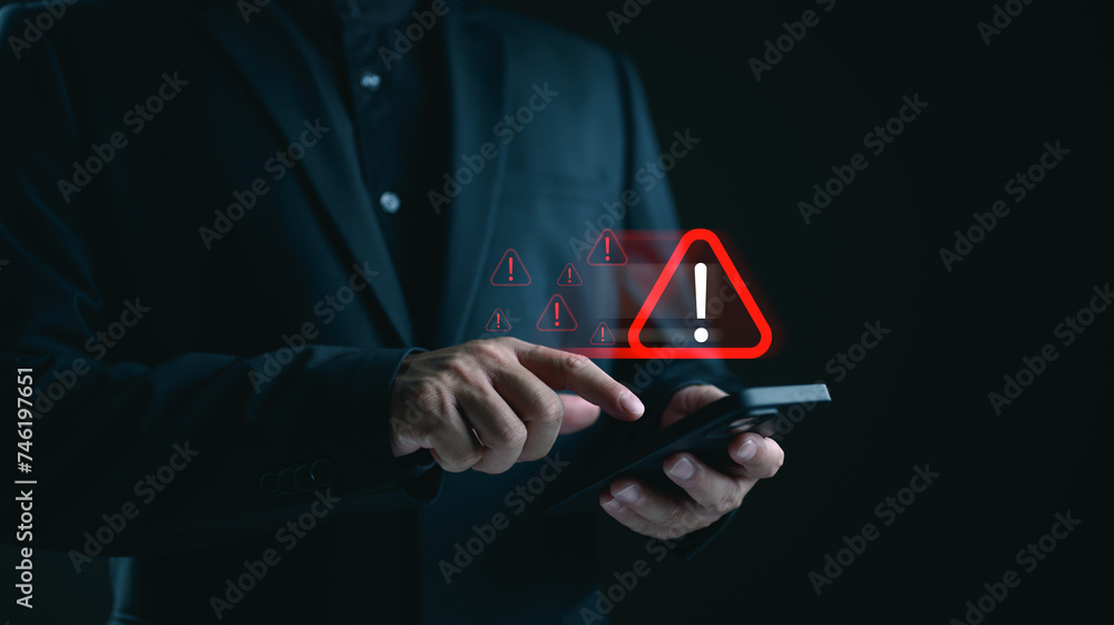 System warning hacked alert, cyber attack on computer network ...