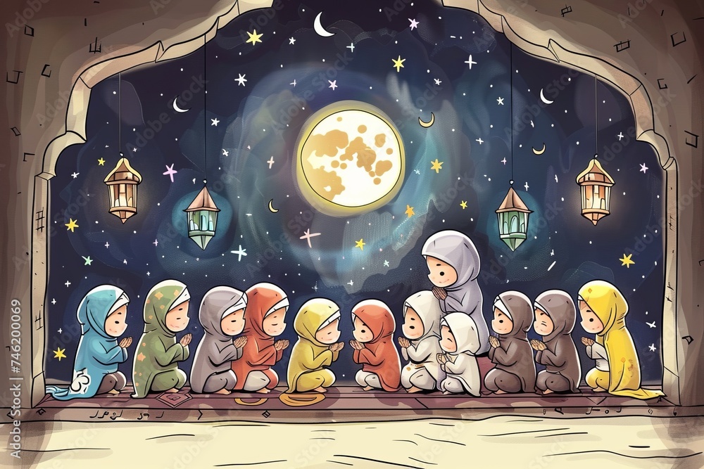 Cartoon cute doodles of characters performing the special prayers of ...