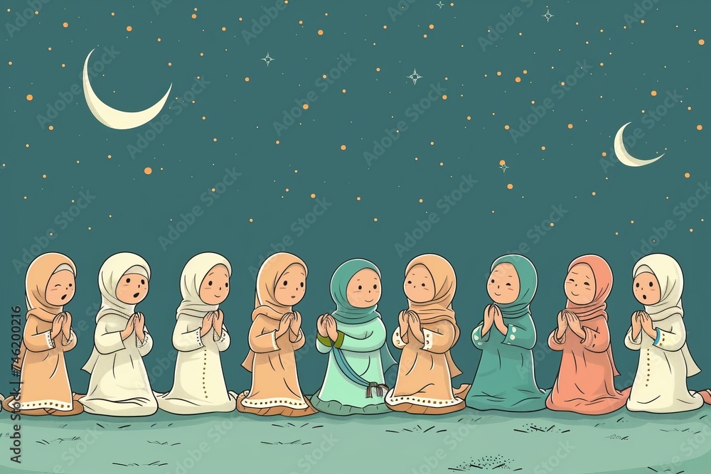 Cartoon cute doodles of characters performing the special prayers of ...