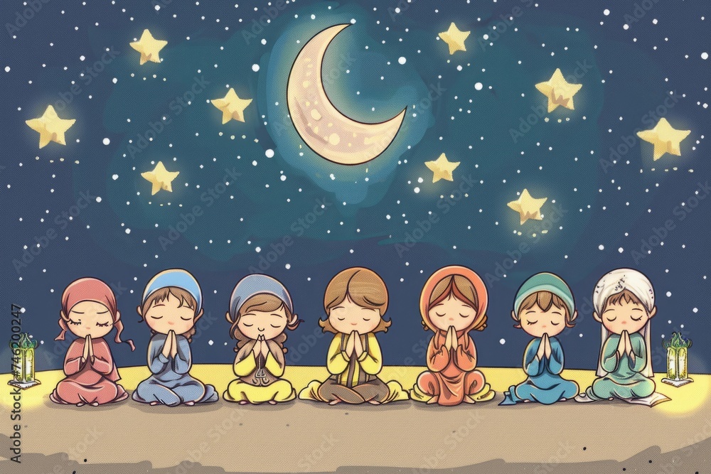 Cartoon cute doodles of characters performing the special prayers of ...