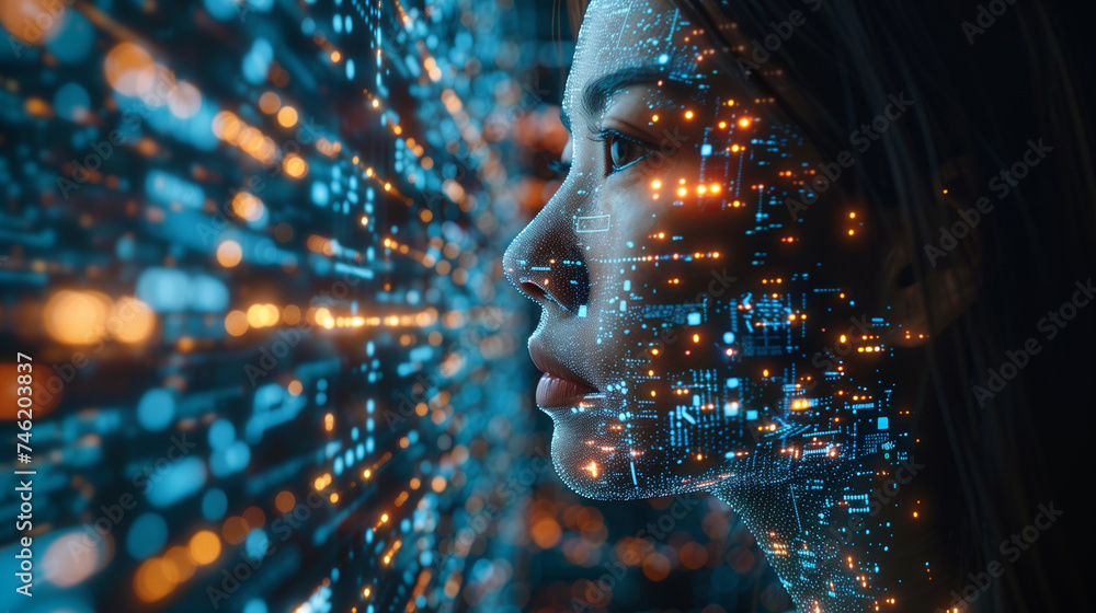 Data science and big data technology. Asian woman Scientists compute, analyze, and visualize ...