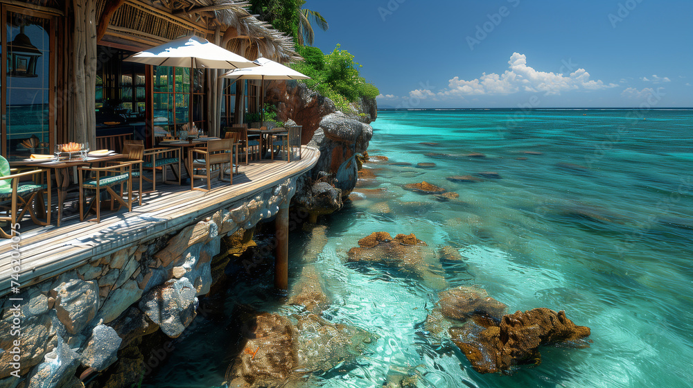 Foto de restaurant by the ocean of a tropical Island, a tropical cafe ...