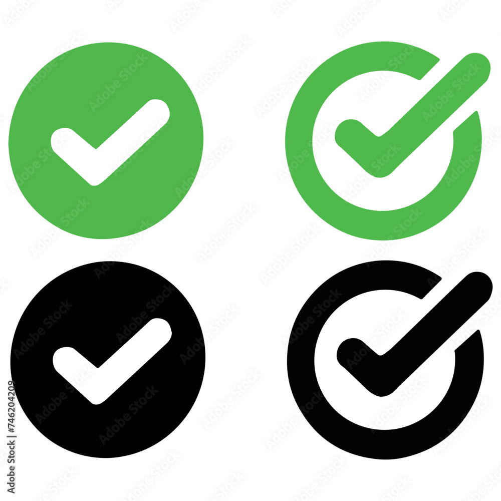 Poster Vector check mark tick icon set green and black graphic ...