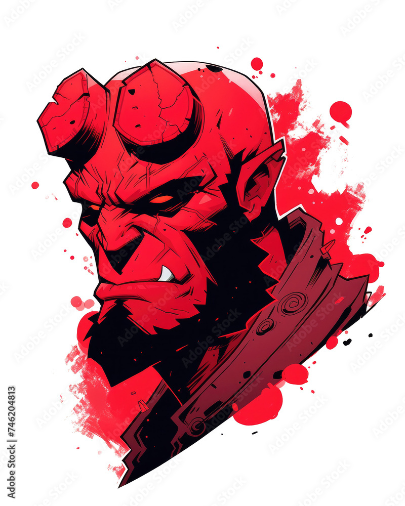 T-shirt design, angry hellboy monster face character isolated on ...