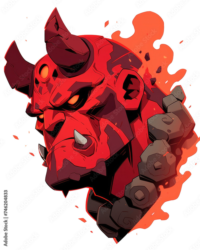 T-shirt design, angry hellboy monster face character isolated on ...