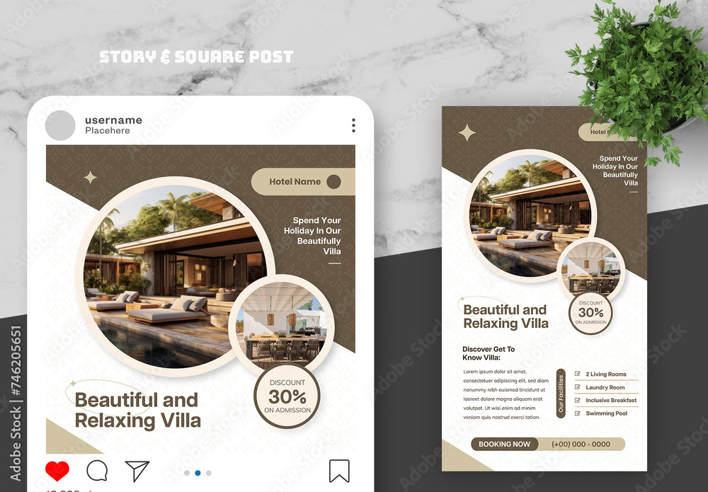 Cream Dark Green Ig Story Post Stock Template | Adobe Stock