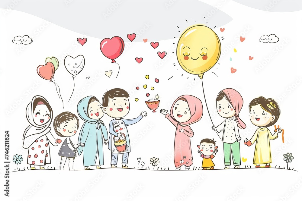 Cartoon cute doodles of characters performing acts of kindness and ...