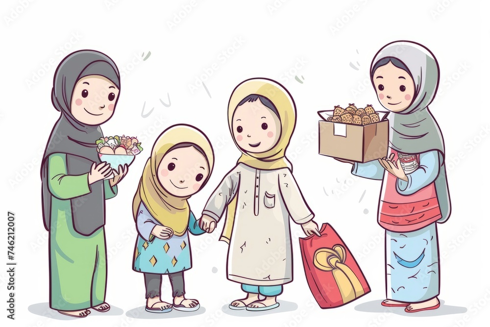 Cartoon cute doodles of characters performing acts of kindness and ...