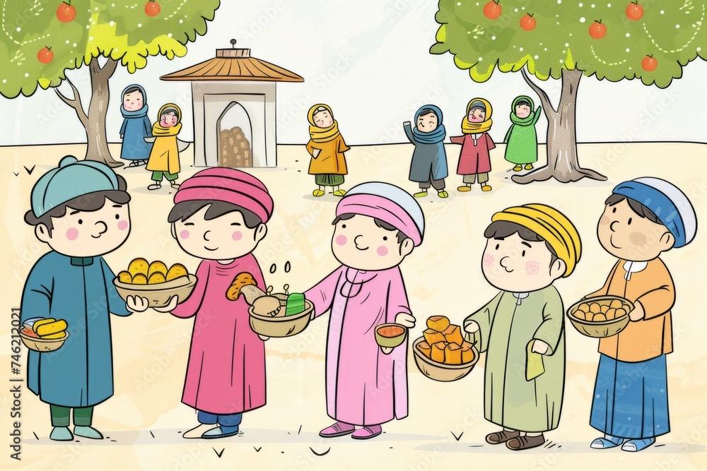 Cartoon cute doodles of characters performing acts of kindness and ...