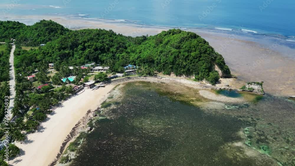 Idyllic aerial view of Philippine island tropical resort and cove ...