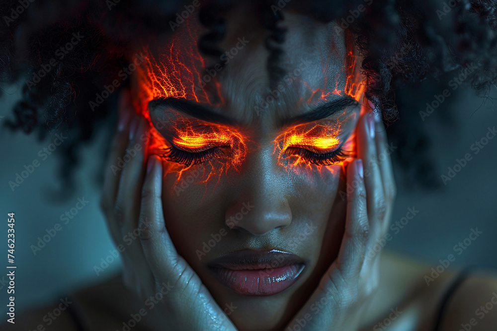 migraine, headache, person with pain in his head, body with pain in the ...