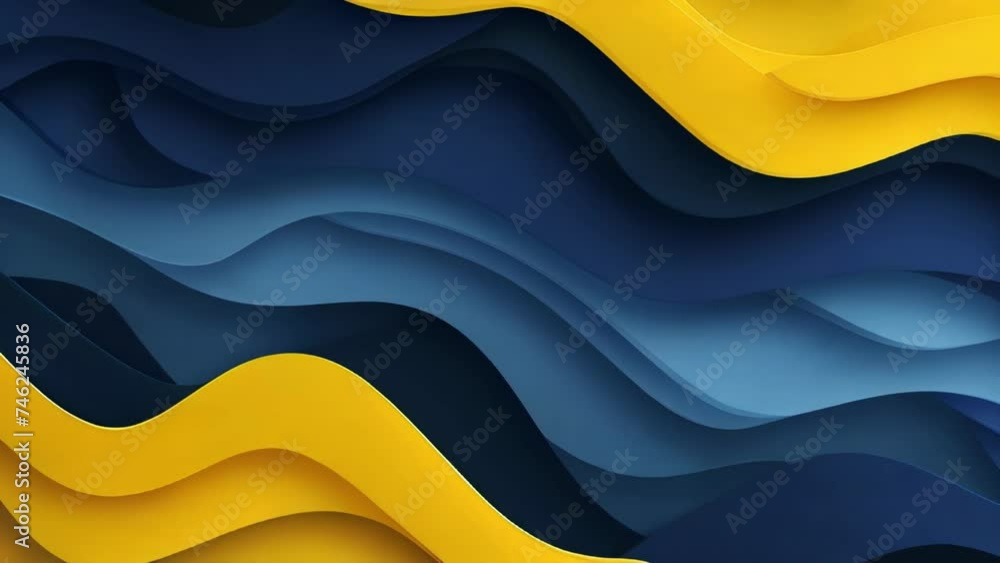 Blue and yellow abstract waves in this minimalist 3D vector artwork ...