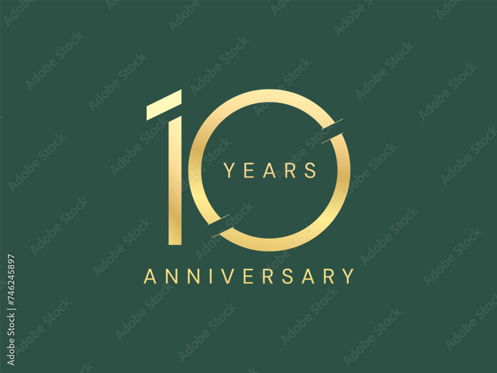 10th Anniversary luxury gold celebration with design in shapes number 10 logo vector ...