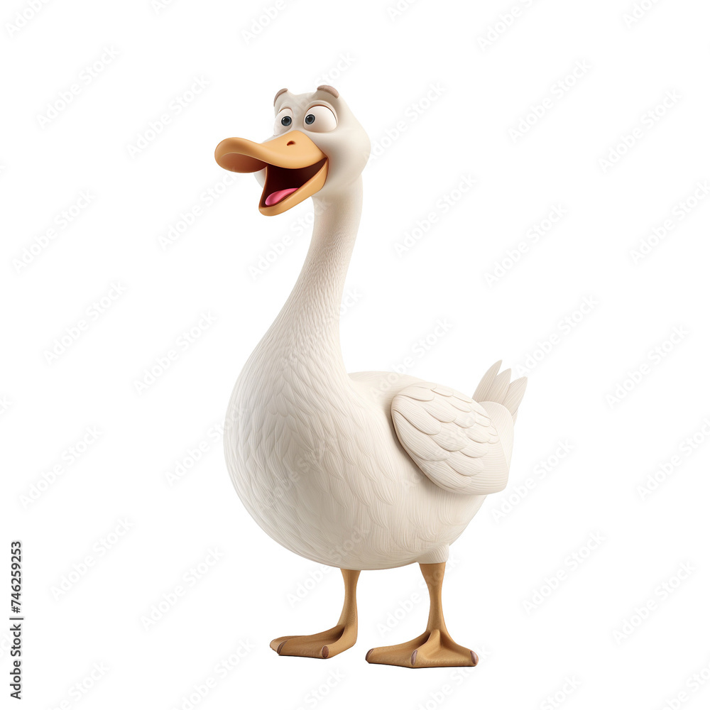 3D illustration of a happy cartoon goose with a cheerful expression ...