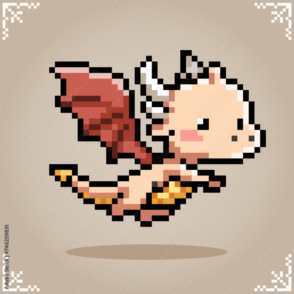 Flying dragon in 8 bit pixel art. Fantasy animals in vector ...