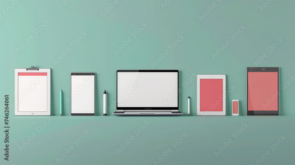 A photo of multiple digital devices, including laptops, tablets, and ...