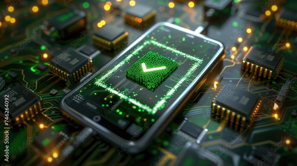 An illuminated smartphone screen displaying a completed online survey ...