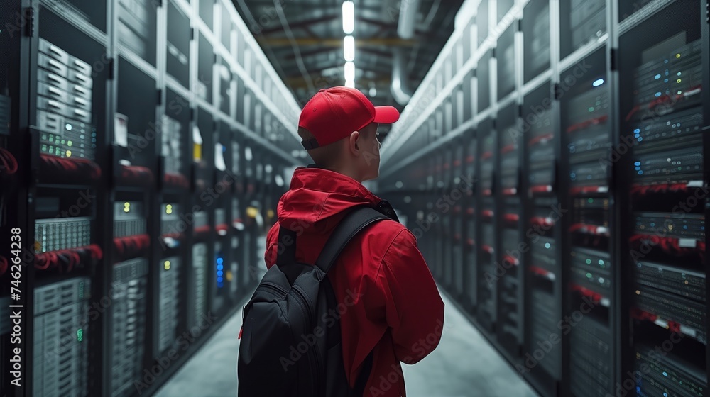 Data Center Management: filled with rows of towering server racks, each ...