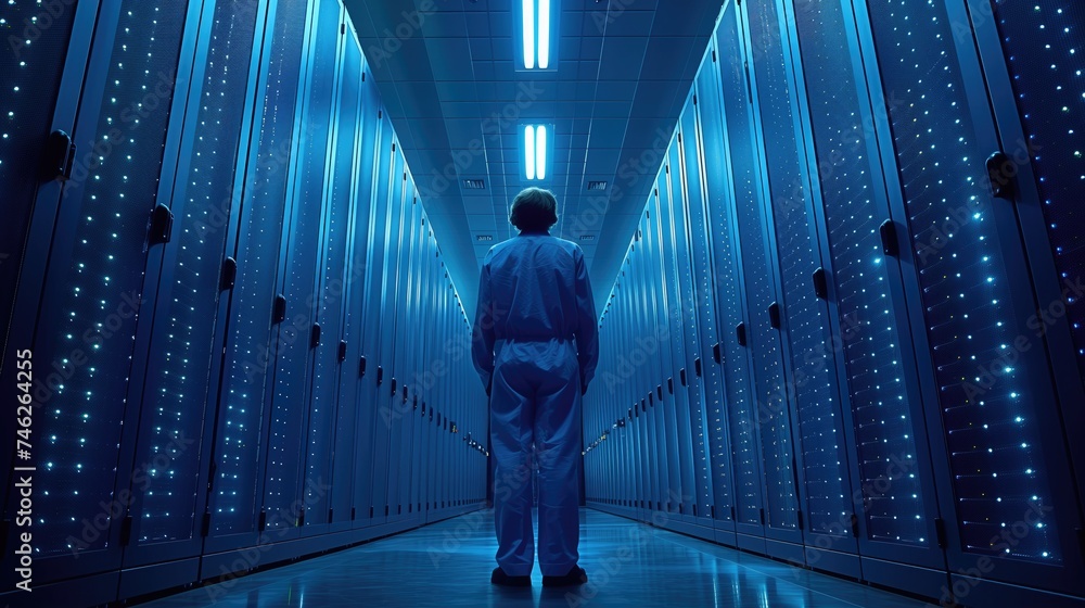 Data Center Management: filled with rows of towering server racks, each ...