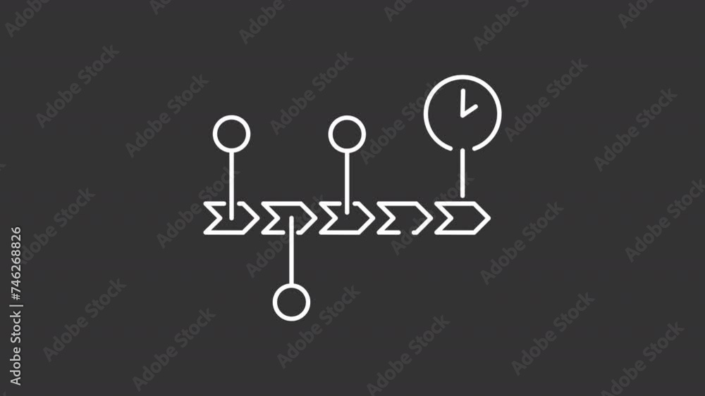 Chronology white line animation. Animated timeline white icon. Events ...