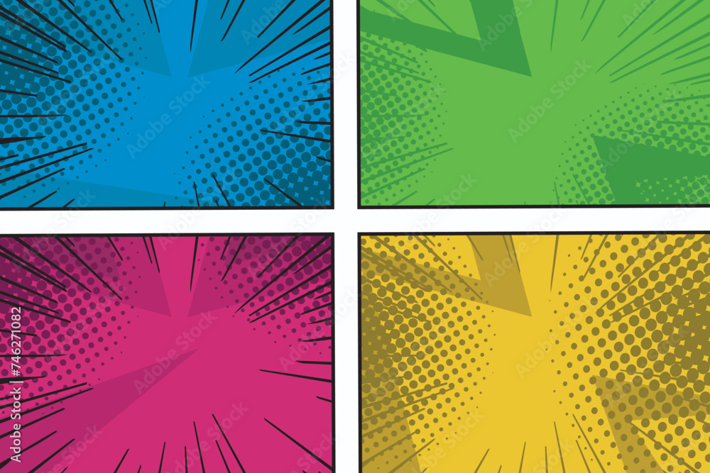 vector modern comic panels in various colors and angles, comic images ...